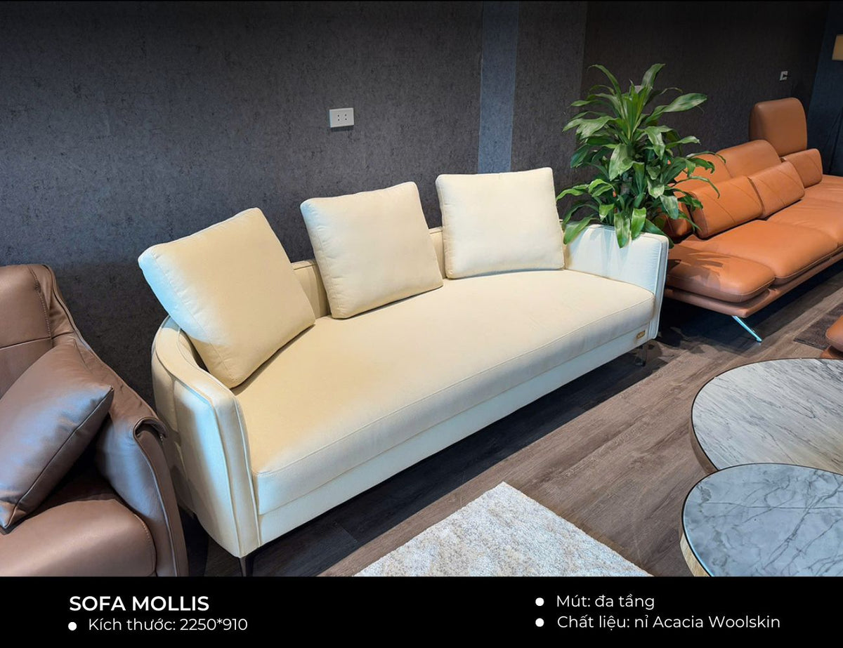 Sản phẩm có sẵn - Sofa văng Mollis 2m24 bọc vải nỉ Woolskin Acacia – KALIX