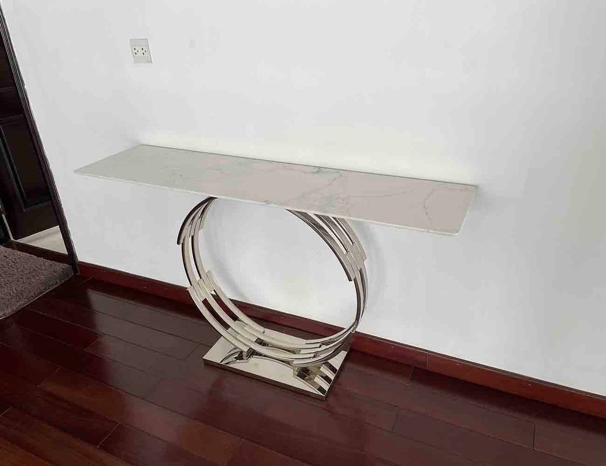 Sebastian - Bàn console trang trí, mặt đá Ceramic, khung inox – KALIX
